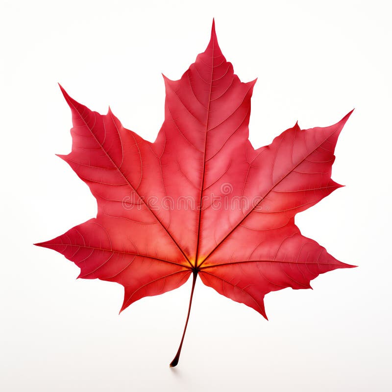 Vivid Red Maple Leaf with Intricate Veins on White Background Stock ...