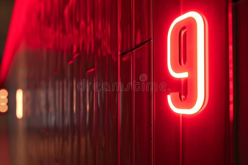 Neon Number Nine on Wall stock image. Image of metal - 303221299