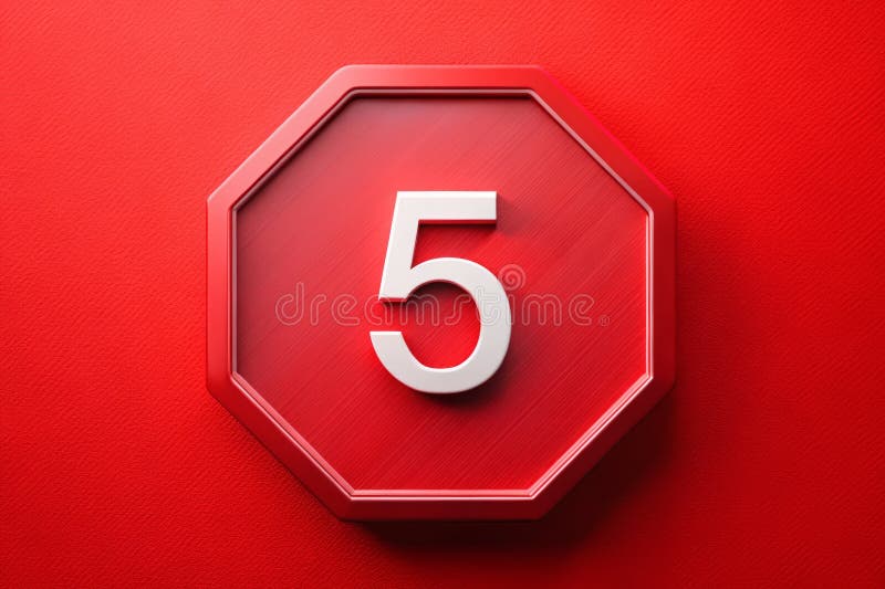 Vivid Red Octagonal Sign with White Number 5: a Versatile Graphic ...