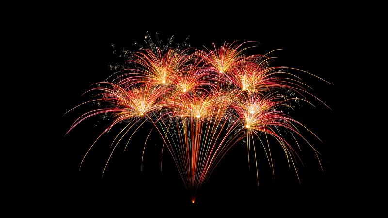 Vivid Red Orange Fireworks Burst Against Black Night Sky Stock Photos ...