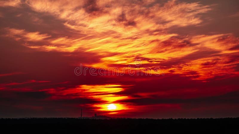 Fiery Red Sunset Timelapse with Dynamic Cloud Movement Stock Video ...