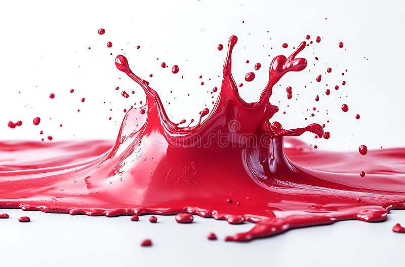 Vivid Red Paint Splashing Creating Dynamic Fluid Patterns on a White ...