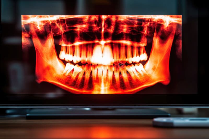 Vivid Red X-ray of Human Teeth on Digital Screen at Dental Clinic ...
