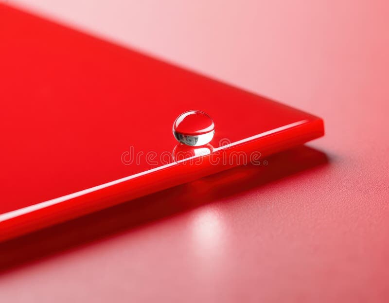 A Vivid Red Rectangular Shape with a Single Water Droplet Placed at Its ...