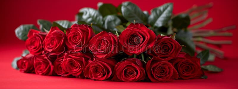 Vivid Red Roses Lying on Red Backdrop Stock Illustration - Illustration ...
