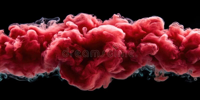 Vivid Red Smoke Cloud Swirling Against Black Background in Dynamic ...