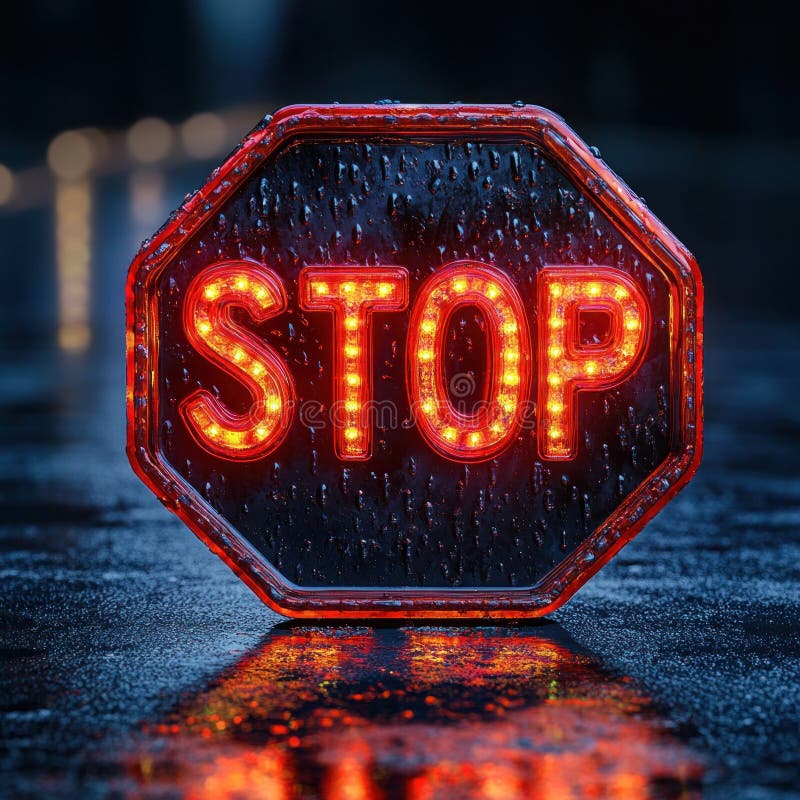 Vivid Red Stop Sign on Black Background, Common Traffic Control Symbol ...