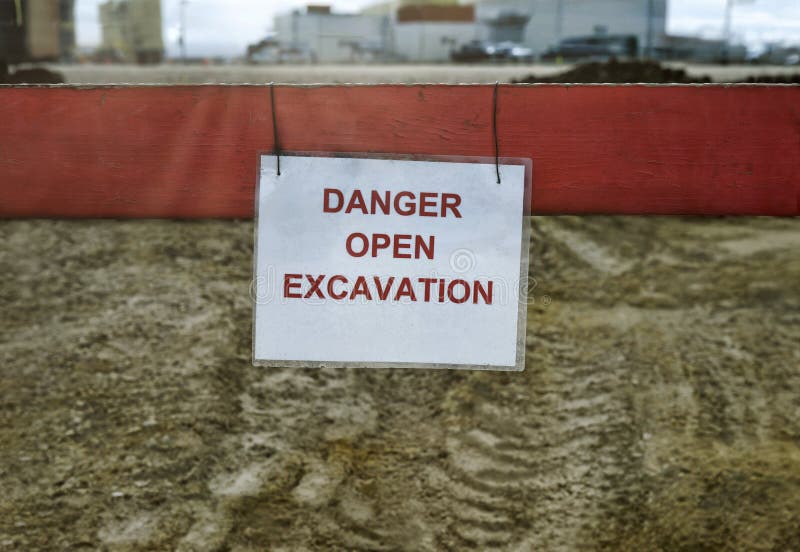 Vivid Red Warning Sign with the Text & X27;Danger Open Excavation& X27 ...