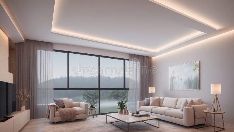 A Vivid Rendering of a Living Room with a Large Window AI Generative ...