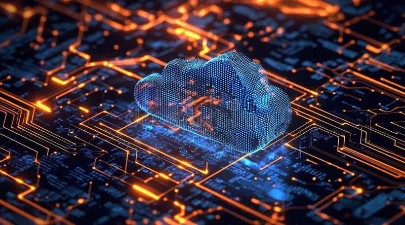 Cloud Computing and Digital Technology Represented with Glowing ...