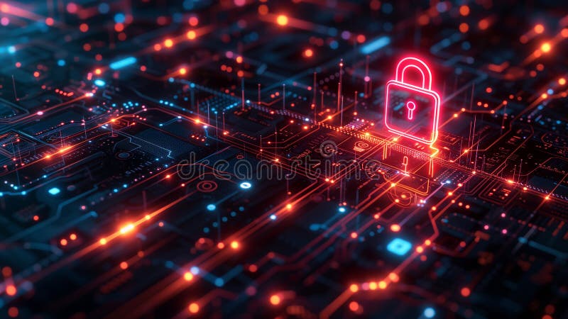 A Vivid Representation of Cybersecurity, with a Glowing Red Padlock ...