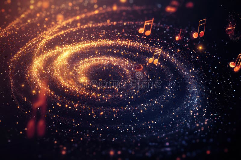 3D Galaxy Design Showcasing a Vibrant Sound Wave Spiral with Sparkling ...
