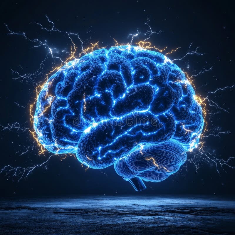 Brain with Electric Sparks, Signifying Neurological Activity and ...