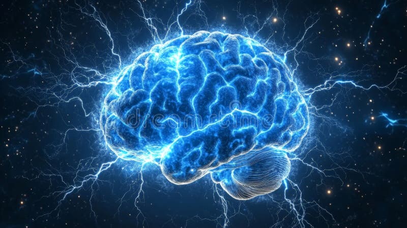 Brain with Electric Sparks, Signifying Neurological Activity and ...