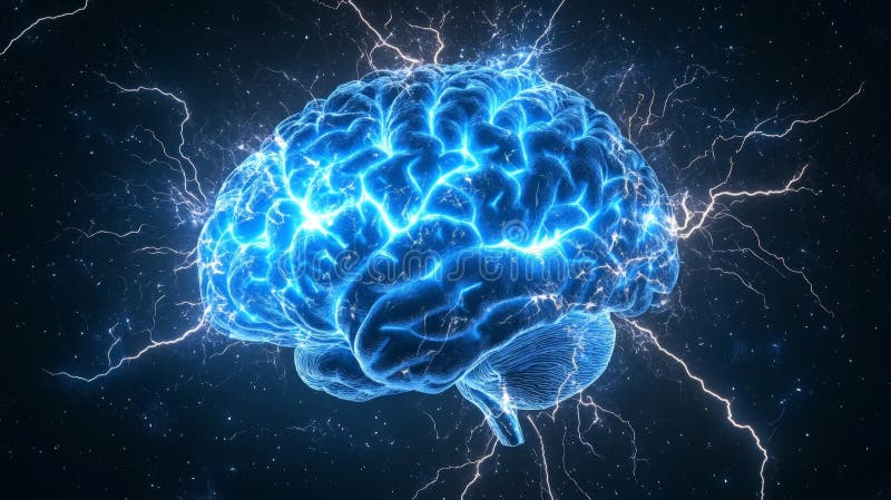 Brain with Electric Sparks, Signifying Neurological Activity and ...