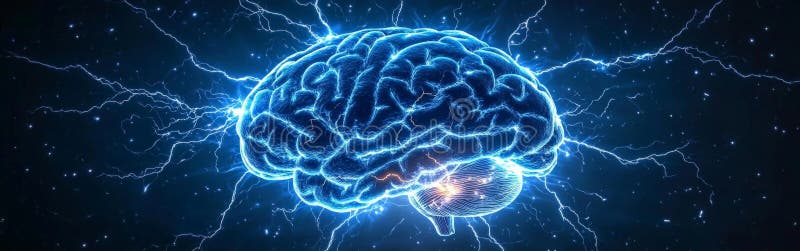 Brain with Electric Sparks, Signifying Neurological Activity and ...