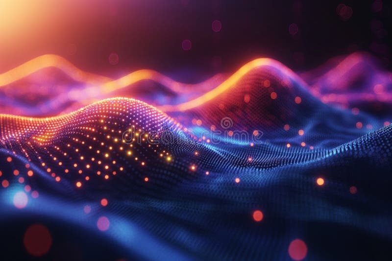 Abstract Digital Wave of Particles on Dark Background Stock Image ...