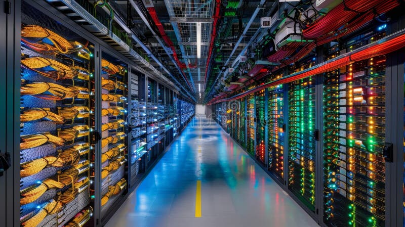Vivid Representation of a Server Room from Afar, Highlighting Detailed ...