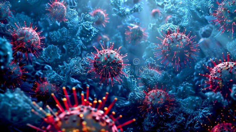 Vivid Representation of Viruses in a Microscopic View, Showcasing a ...