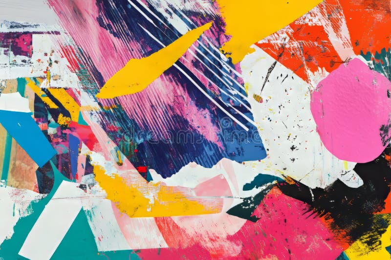 A Vivid Risograph Collage with Mismatched Abstract Elements, Jagged Ink ...