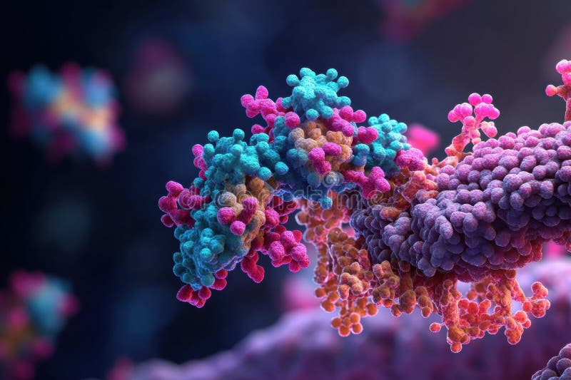 Close Up View of a Molecular RNA Chain Surrounded by Colorful Viruses ...