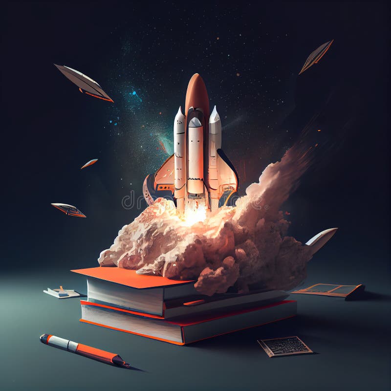Vivid Rocket Starting Fly from a Desk. Illustration. Generative AI ...