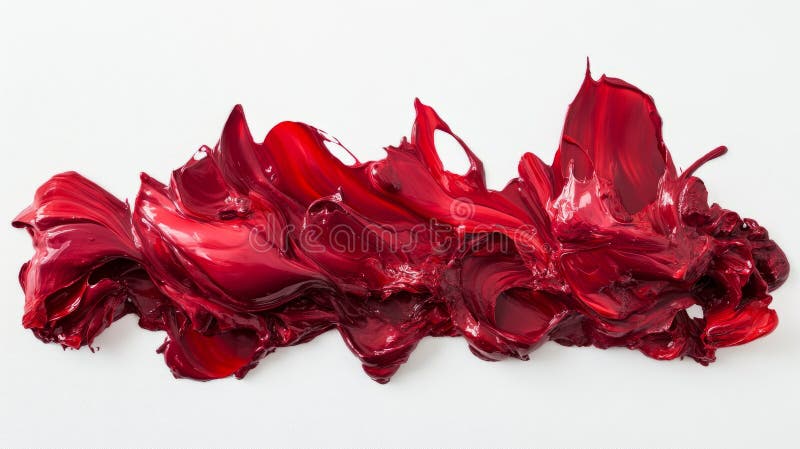 Vivid Ruby Red Impasto Paint Splatter on White Canvas Stock ...