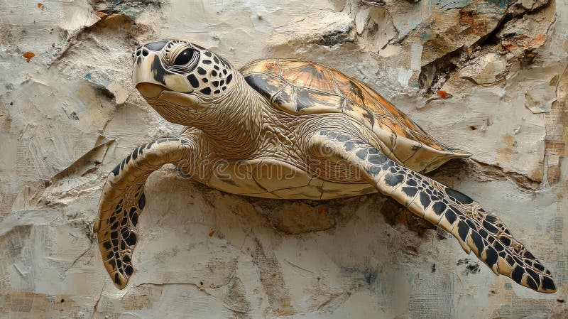 A Vivid Sea Turtle Collage Featuring Newspaper and Mosaic Art on a ...