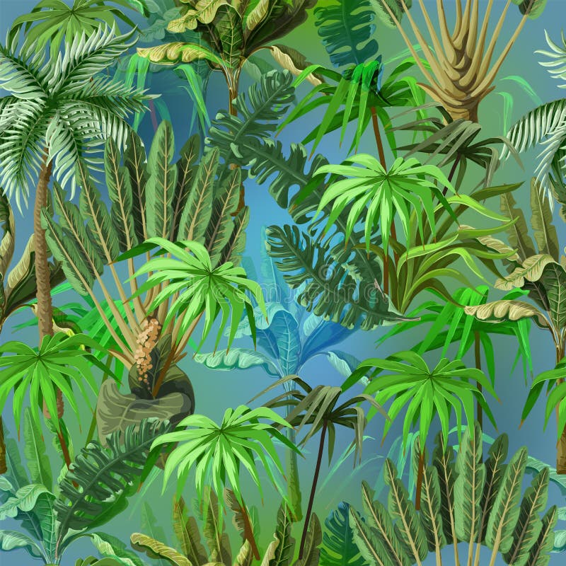 Vivid Seamless Pattern with Jungle Trees. Vector. Stock Vector ...