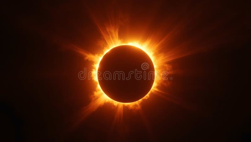 Vivid Solar Eclipse with Fiery Corona Against Dark Sky Stock ...