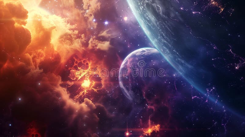 A Vivid Space Composition Featuring Intricate Planets, Luminous ...