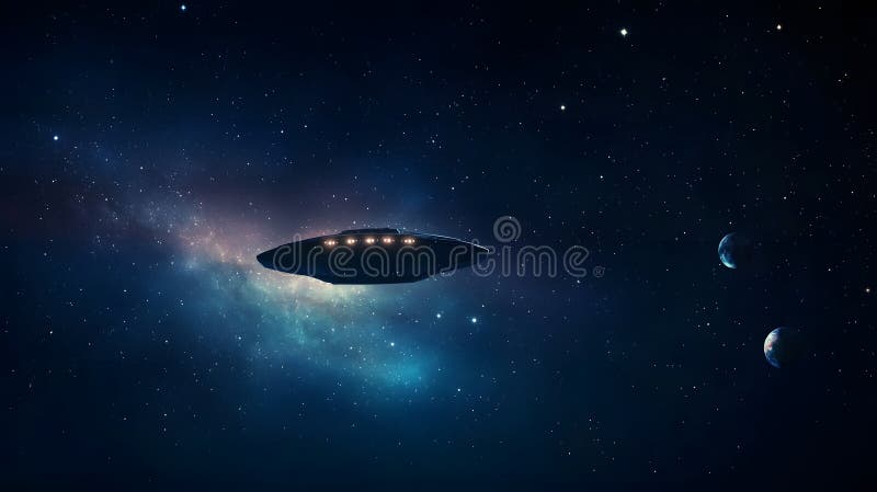 Vivid Spaceship in Galactic Background with Stars and Planets, Perfect ...