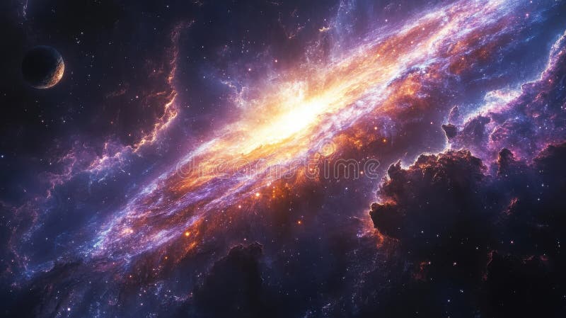 Vivid Spiral Galaxy with Bright Core in Cosmic Space, Surrounded by ...