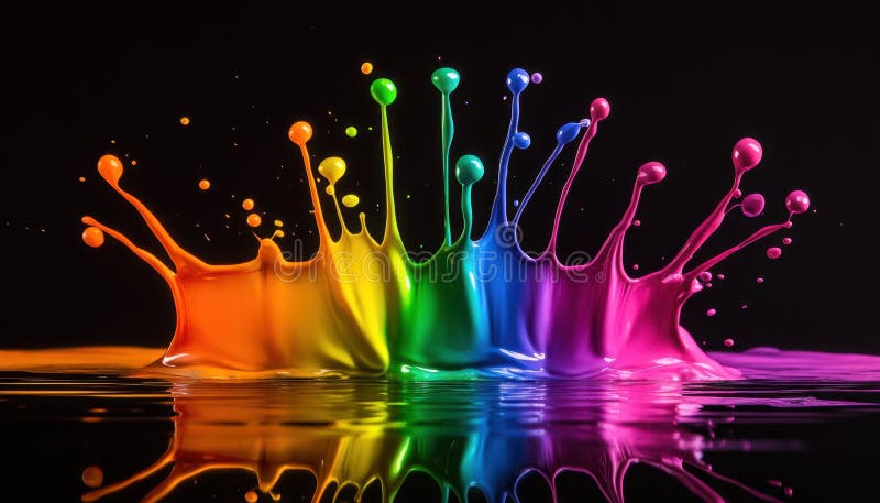 Colorful Liquid Splash with Rainbow Hues Against a Dark Background ...