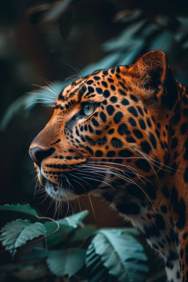Vivid Spotted Leopard Emerging from Dark Background Stock Illustration ...
