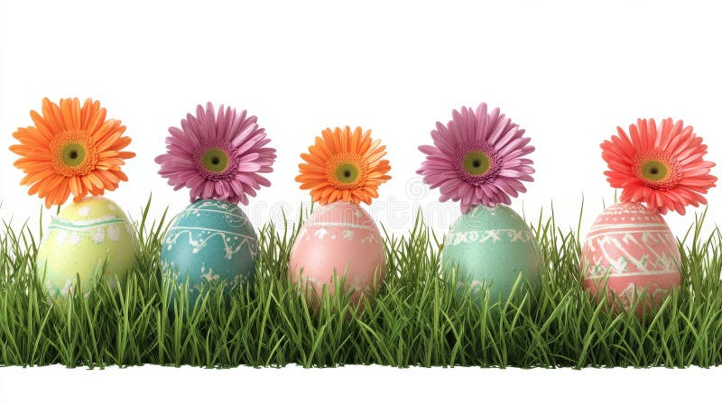 In a Vivid Spring Meadow of Tender Wildflowers, Pastel Easter Eggs ...