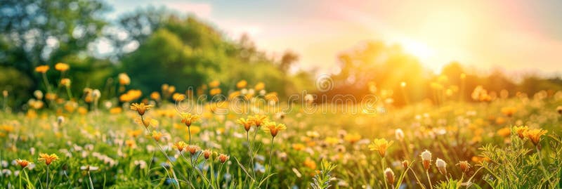 Vivid Spring Meadows Bursting with Blooms Under the Soothing Rays of ...