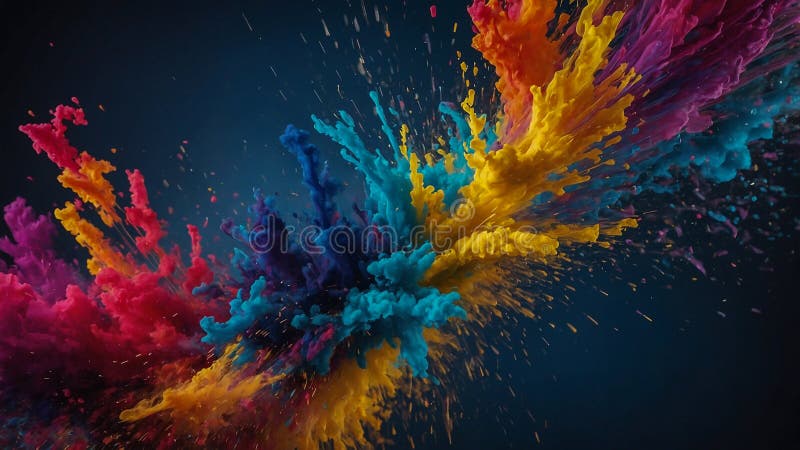 Color Explosion in Mid Air on Dark Dramatic Backdrop Stock Illustration ...