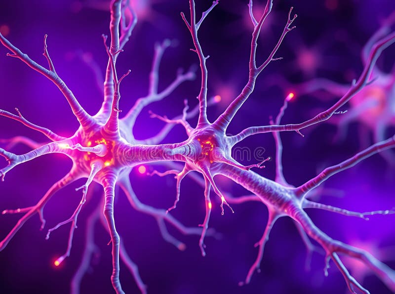 Bright Neon Neurons Firing Synapses in the Brain Ai Generated Stock ...