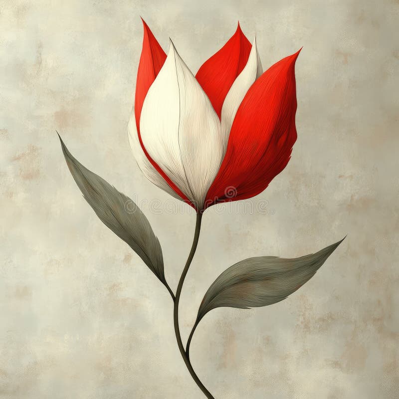 Vivid Stylized Illustration of a Red and White Flower on a Gentle Soft ...