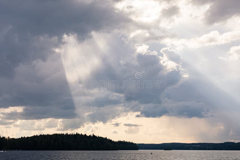Vivid Sunbeam Light Ray from Clouds Stock Image - Image of outdoors ...