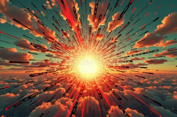 Vivid Sunset Explosion Over Clouds with Radiating Sunbeams Stock Image ...