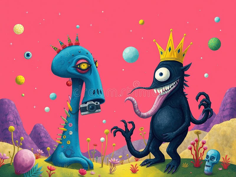 A Vivid and Surreal Landscape Illustration Dominated by Two Strange ...
