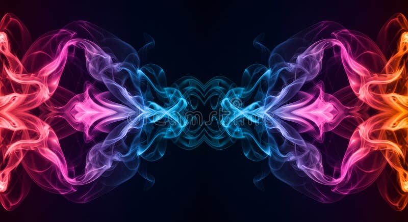 Vivid Symmetrical Smoke Patterns in Neon Colors on Dark Background ...