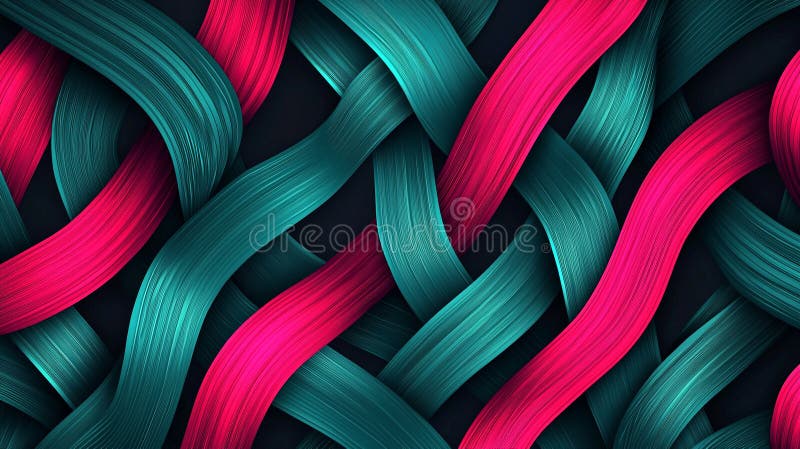 Vivid Teal and Pink Ribbons Form a Dynamic, Flowing Pattern on a Dark ...