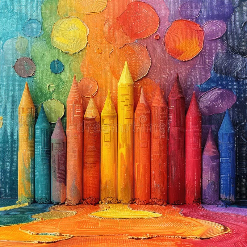 Vibrant Crayon Cityscape on Canvas Stock Illustration - Illustration of ...