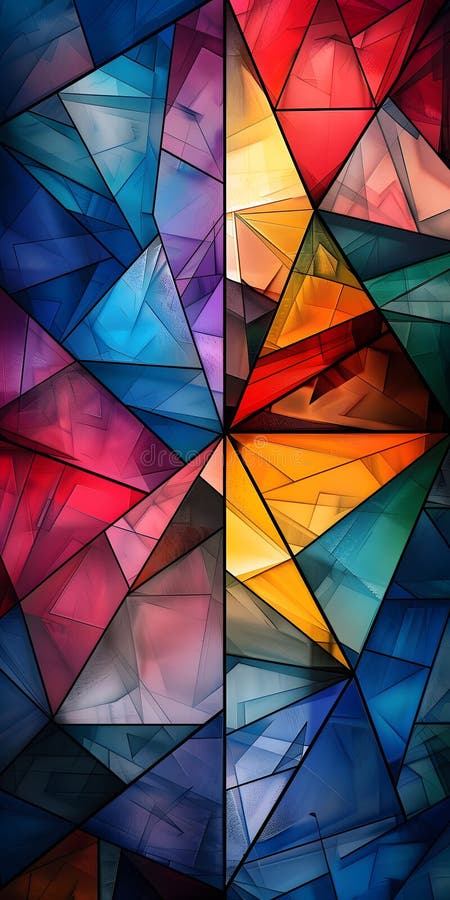 Vivid Stained Glass Window with Colorful Geometric Patterns and Shapes ...