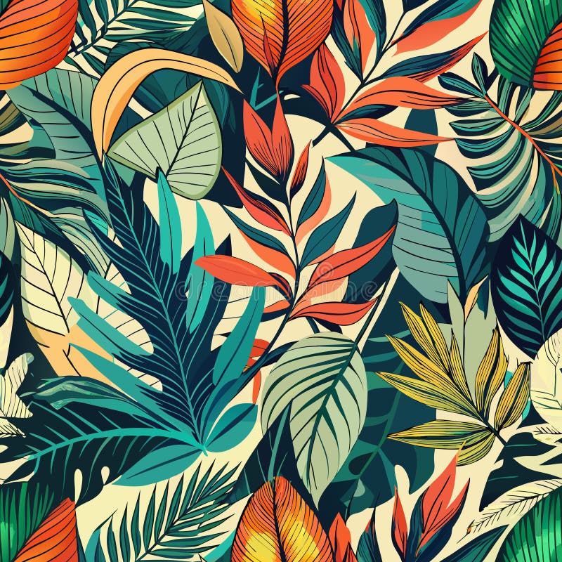 Vivid Tropical Leaf Illustration with a Playful Color Scheme Stock Illustration - Illustration ...