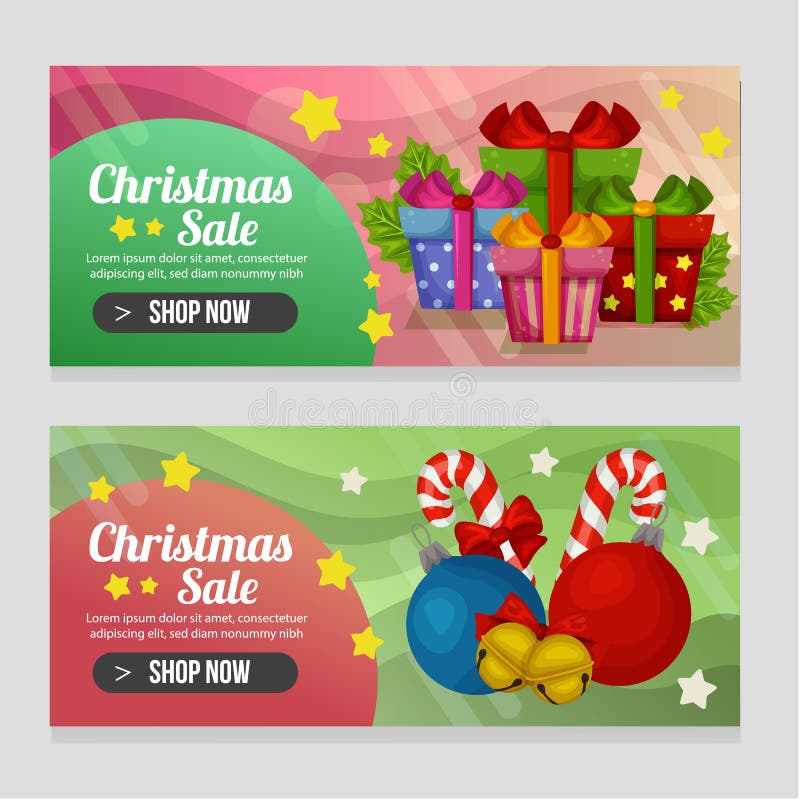 Vivid Two Banner Christmas Template with Gift Present Stock Vector ...