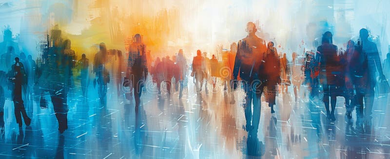 Vivid Urban Life Scene with Silhouettes in Dynamic Abstract City Stock ...